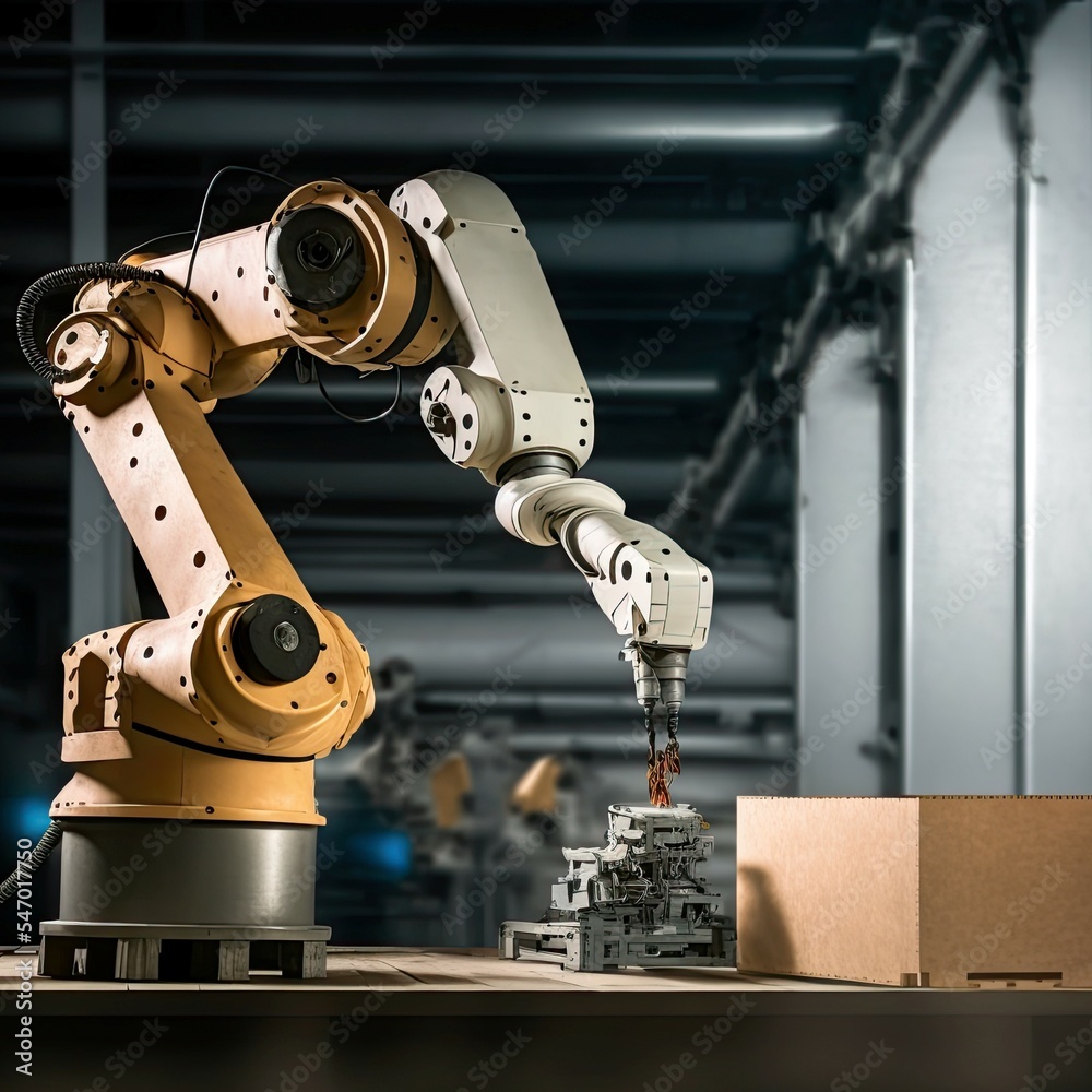 Robot at work. Robotic arm, smart technology manufacturing process ...