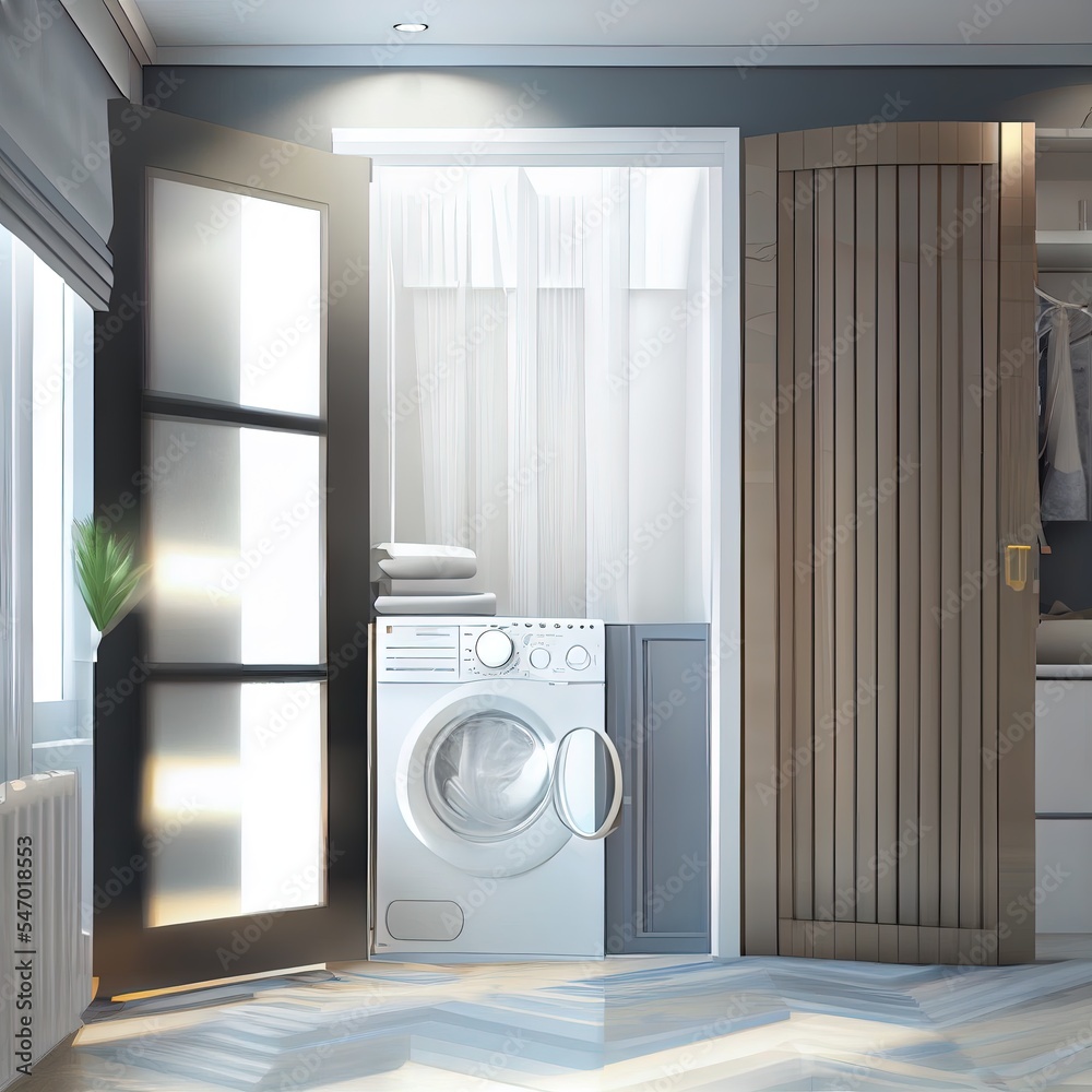 3D render modern accordion frosted glass folding door with aluminium ...