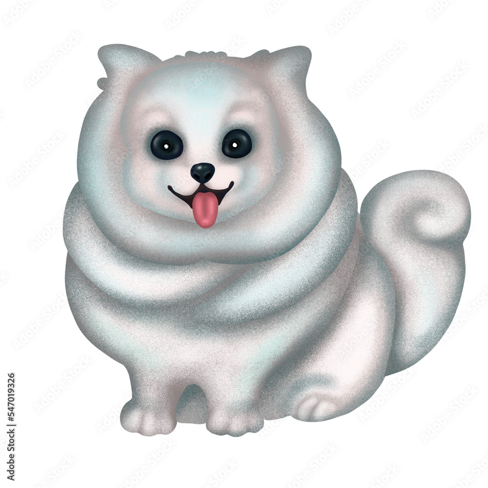 White pomeranian dog illustration. Pretty fluffy little dog in trendy ...