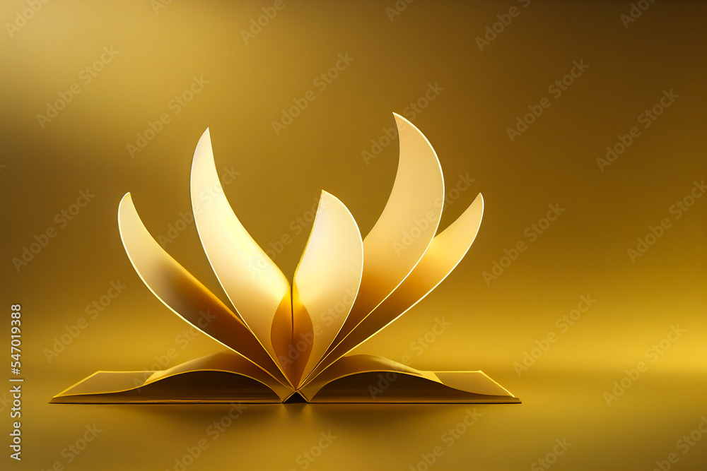 Image Of An Open Golden Book Whose Pages Look Like A Lotus Flower This