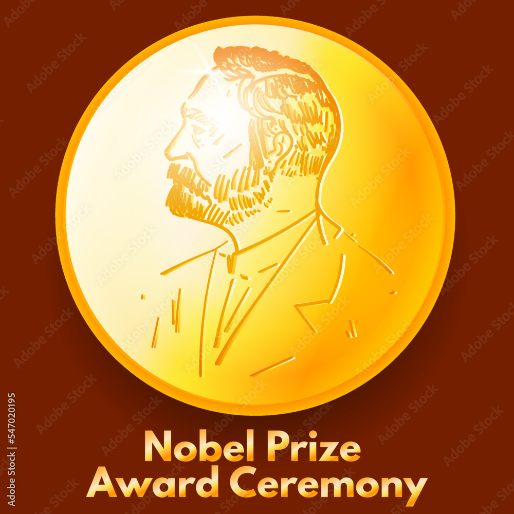 Gold Nobel Prize on a burgundy background. Honorable Achievement in the Field of Scientific ...