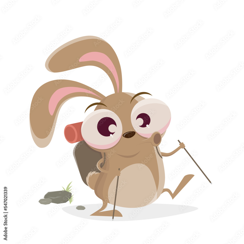 funny illustration of a hiking cartoon rabbit Stock Vector | Adobe Stock
