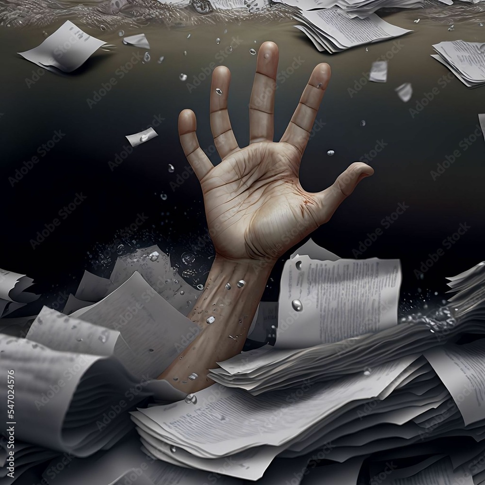 Hand Reaching Out From Pile Of Papers | Drowning in Paperwork ...