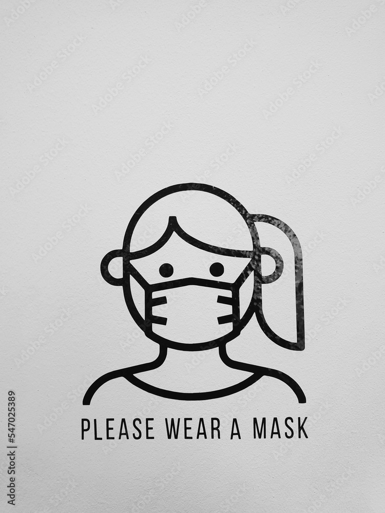 Please wear a mask sticker with minimalist drawing of a girl covering ...