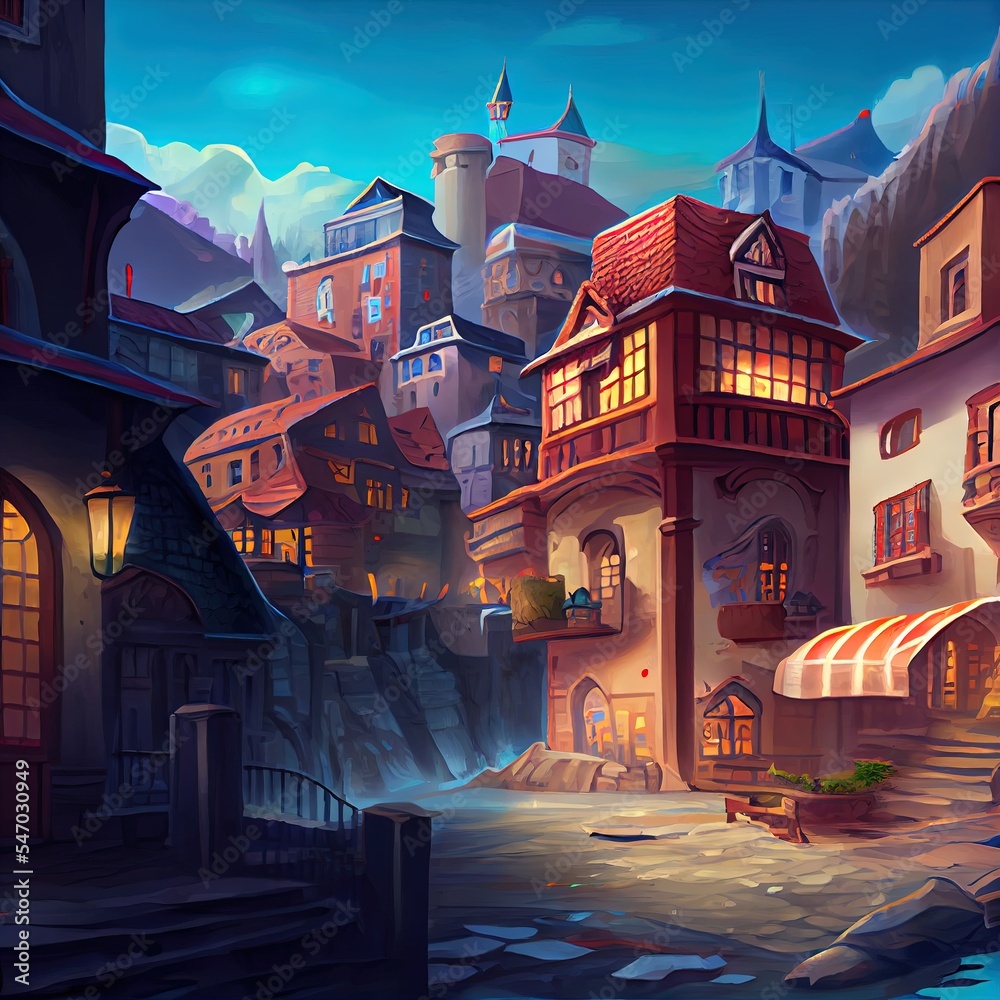 Legendary Mystery Ancient City Town in Fairytale Story Book. Fantasy ...