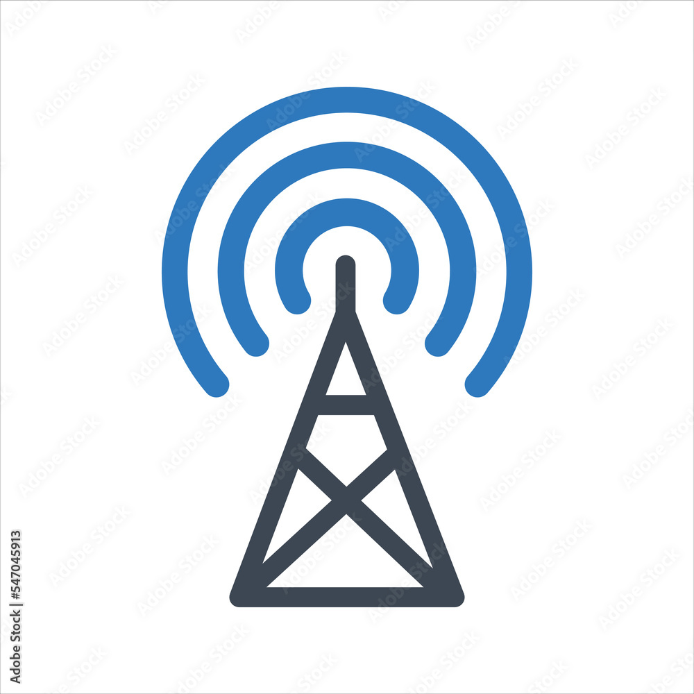 Signal transmission icon. Antenna or broadcasting tower and signal ...