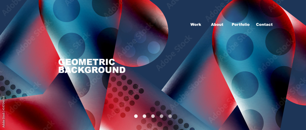 Glassmorphism landing page background template. Colorful glass shapes ...