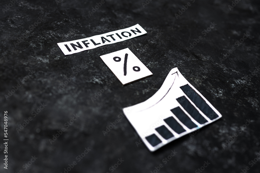 Inflation text with percentage symbol and chart with stats increasing ...