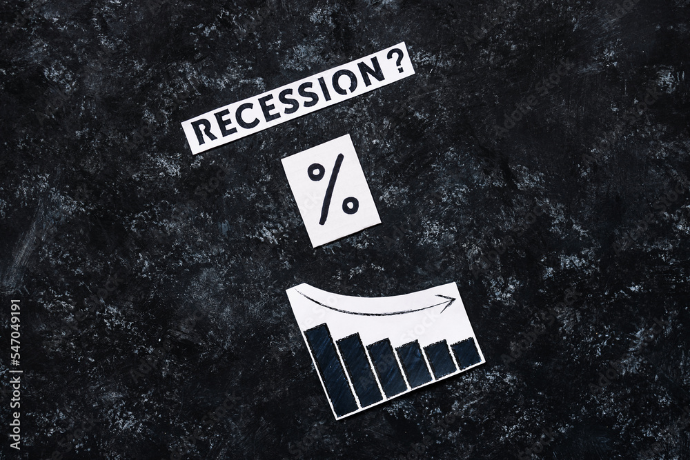 Recession? text with percentage symbol and chart with economic growth ...