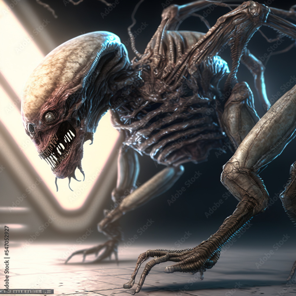 realistic skin Alien monster screaming in a cinematic dramatic lighting ...