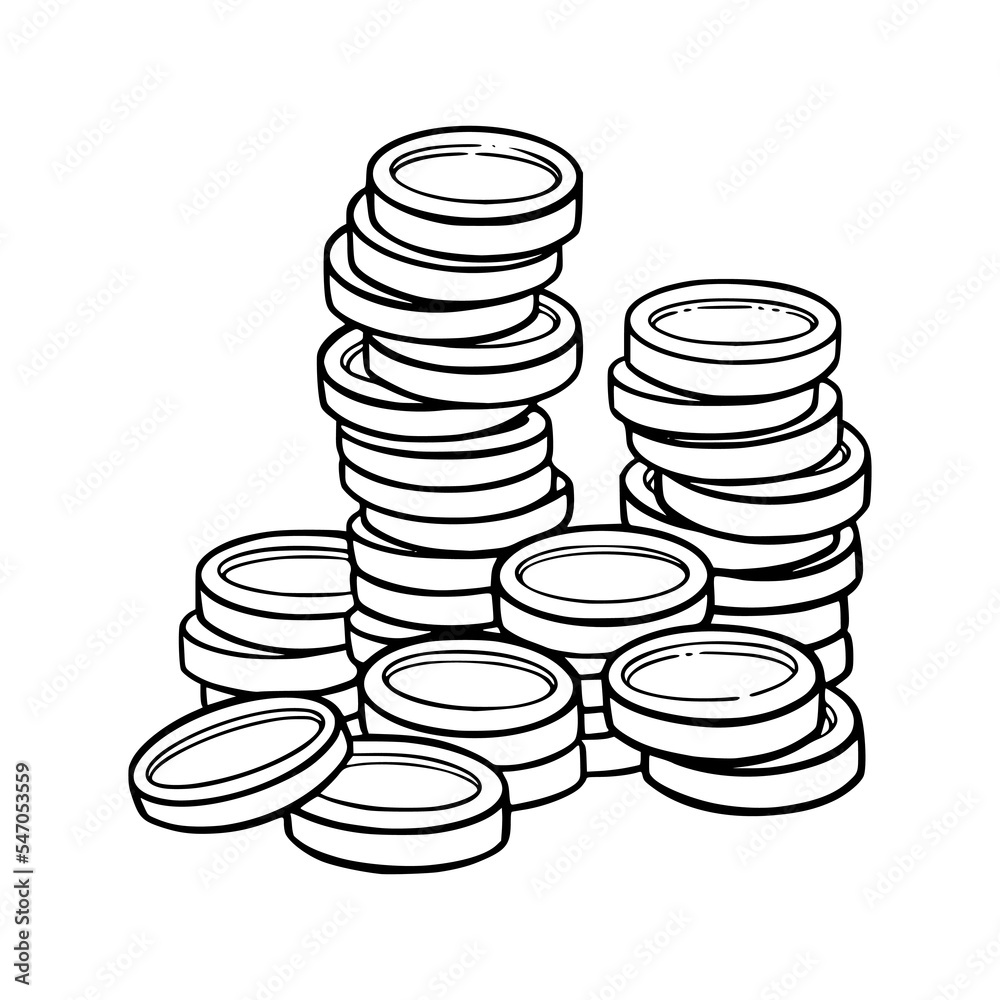 Coins pile as a symbol of wealth and luxary. Sketch of coins stack. Vector illustration isolated ...