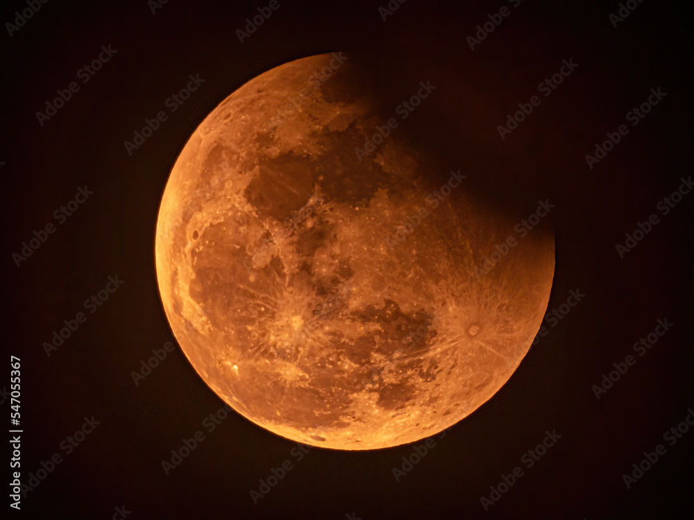 Real full blood moon, half moon in black sky with cloud Stock Photo ...