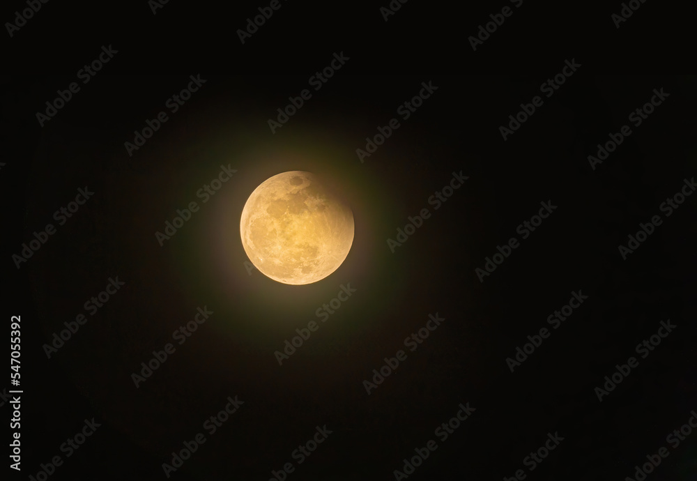 Real full blood moon, half moon in black sky with cloud Stock Photo ...