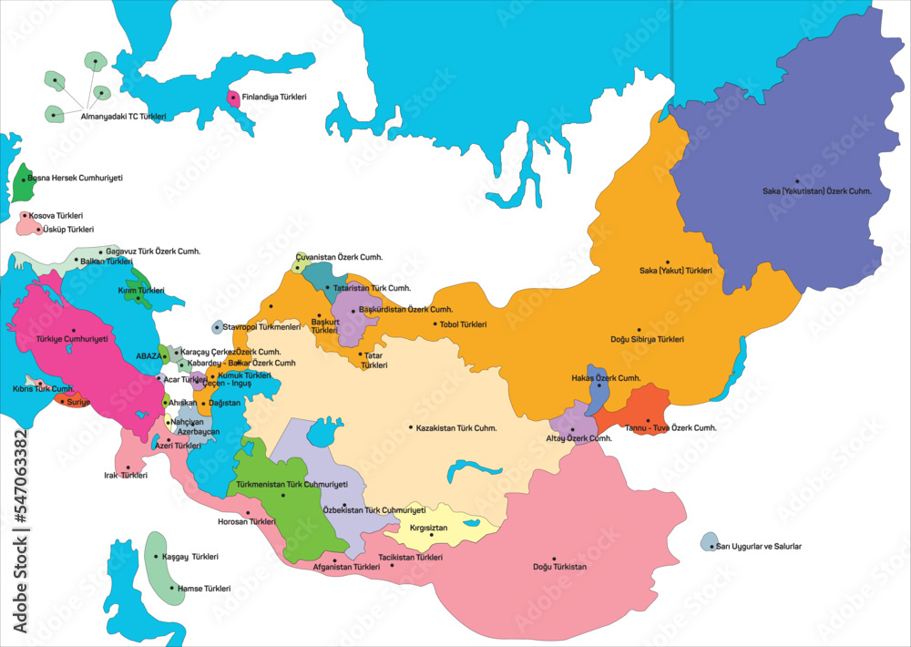 Map of regions where Turks live in the world Stock Vector | Adobe Stock