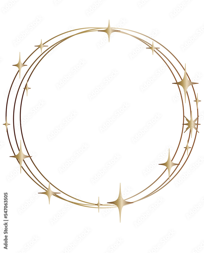 Golden round Frame Sparkle Stars PNG transparent background, shadow ...