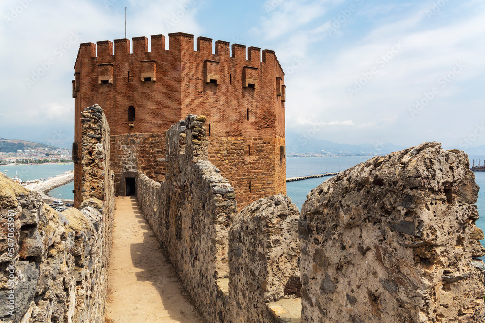 Top view at the Red Tower (Kizil Kule) as seen from the citadel wall ...