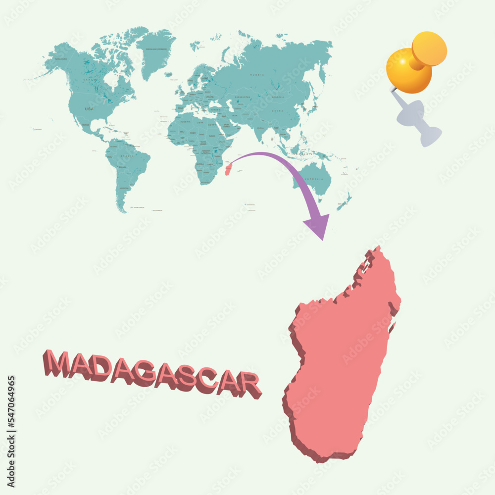 3D World map. Madagascar on Earth Stock Vector | Adobe Stock