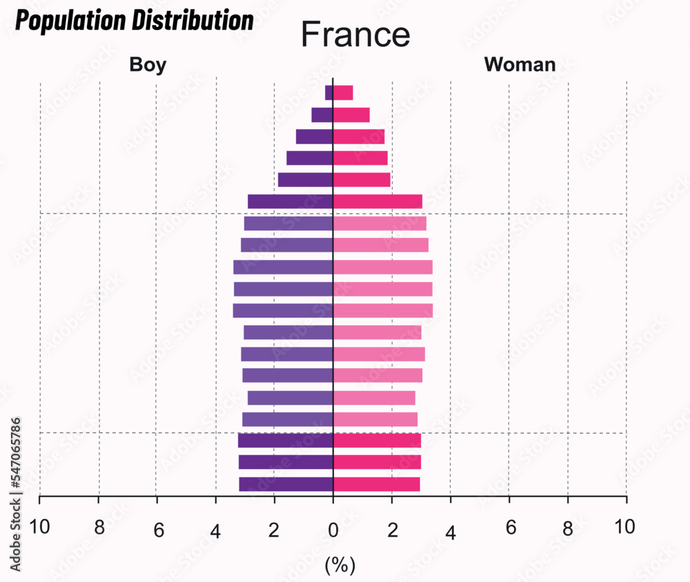 Population Distribution - Male and female, Population pyramid France ...