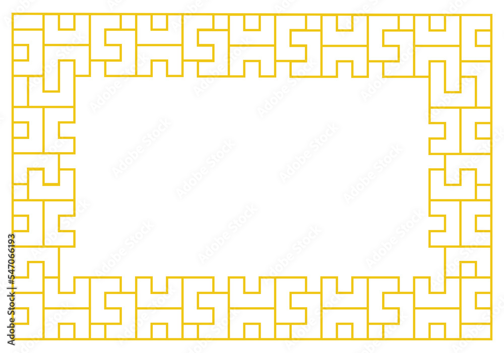 Ethnic style abstract border frame in connected straight-edged gold ...