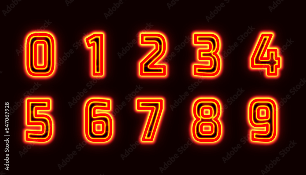 Set of numbers with glowing red neon light effect Stock Vector | Adobe ...
