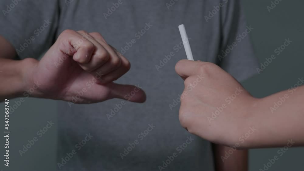 man stop smoke, refuse and break take cigarette. wold tobacco day and ...