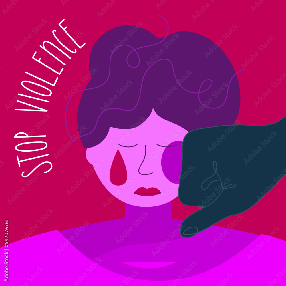 STOP gender violenc. Vector illustration with man hits the fist and ...
