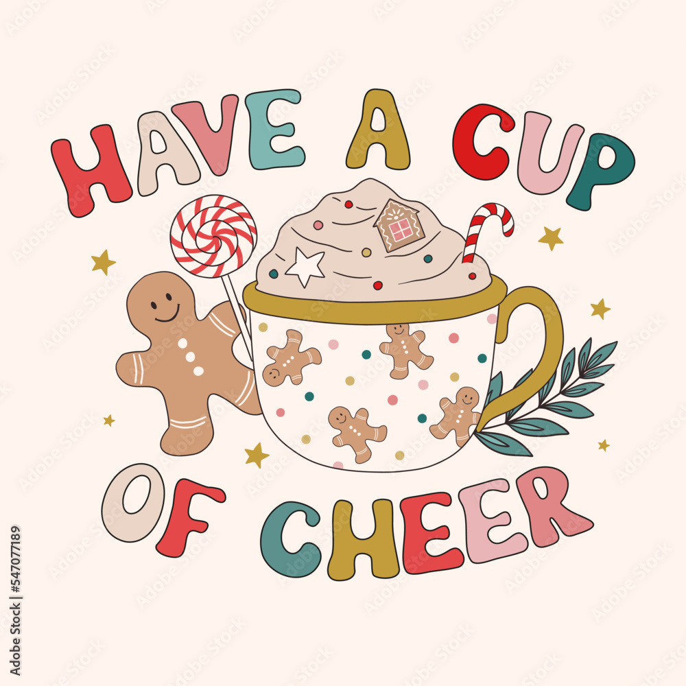 Retro Groovy Hippie Christmas hand drawn greeting card clipart ...