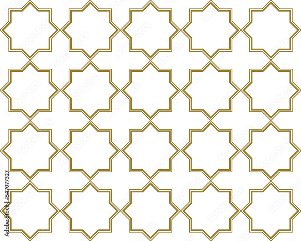 Simple six point star Islamic style repeat geometric pattern in gold ...