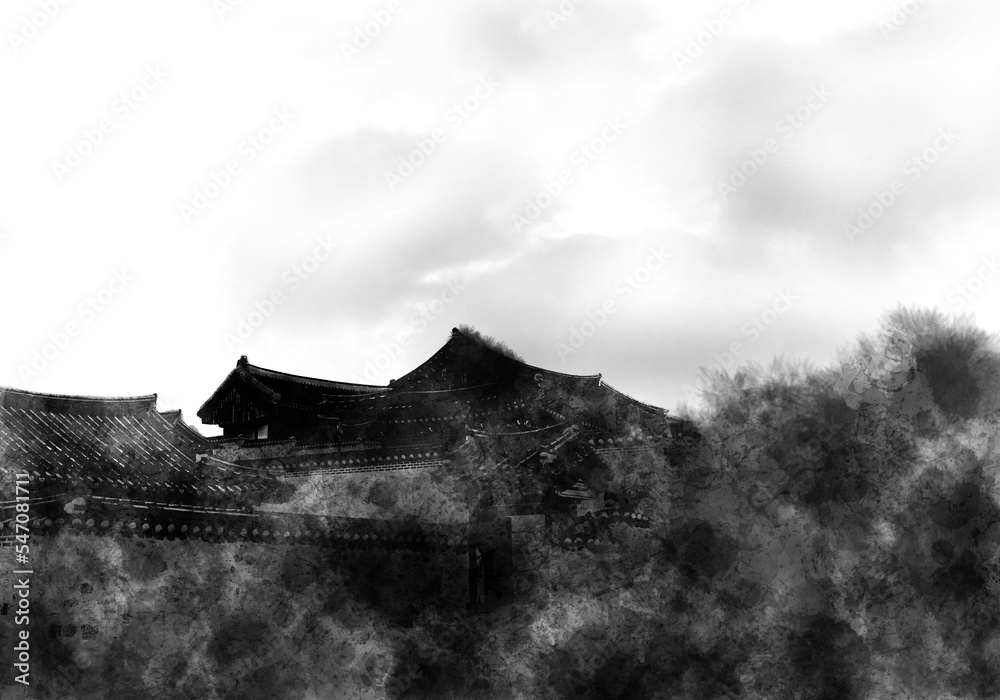 Korean traditional background An illustration of hand-painted paintings ...