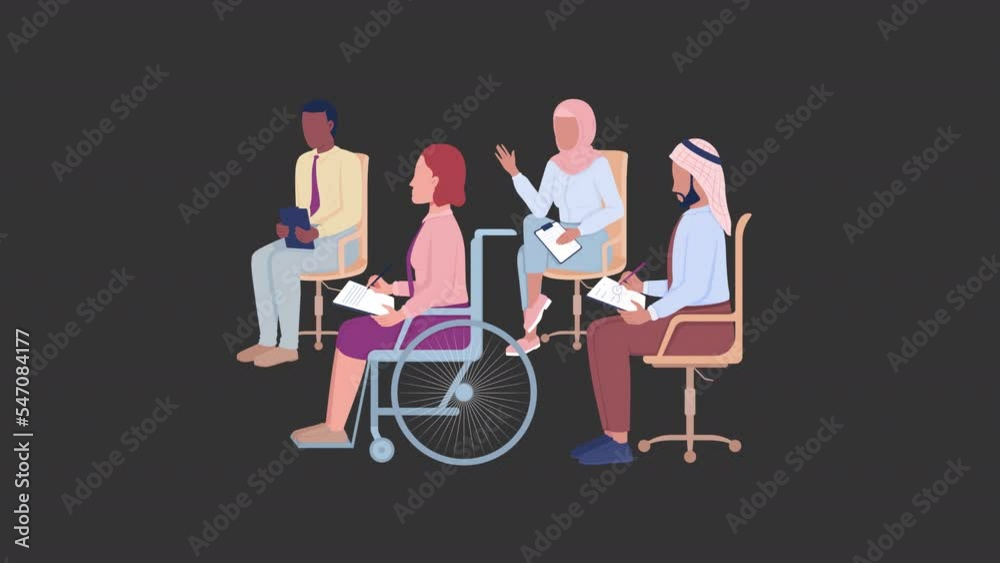 Animated audience characters. Disabled inclusivity. Full body flat ...