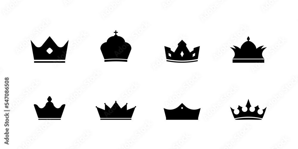 Emperor crown black icon set. Drawing heraldic diadem of royalty and ...