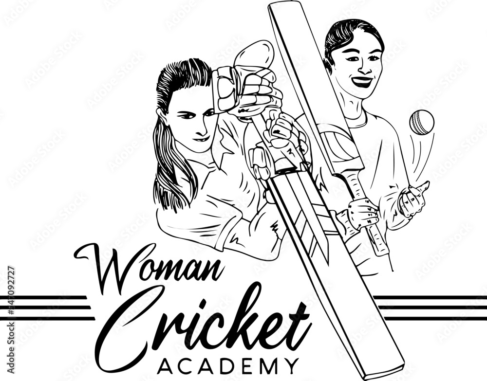 Female Cricket Coaching Emblem, Woman Cricket Academy logoVector ...