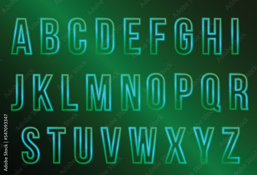 Neon Alphabet Letters font, Green font, Stock Vector | Adobe Stock