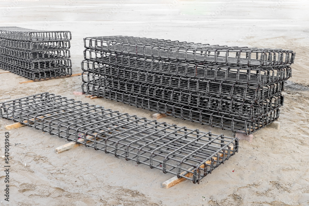 Close view on the steel reinforcing bars Steel mesh for construction ...
