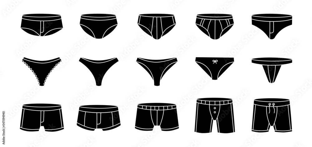 Underpants set. Female and male underpants. Personal underclothing ...
