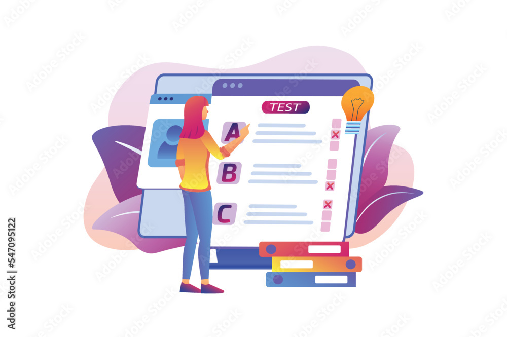 Online test education violet gradient concept with people scene in the ...
