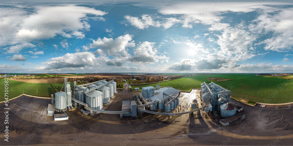 full seamless 360 hdri panorama view among farming field on rows of ...
