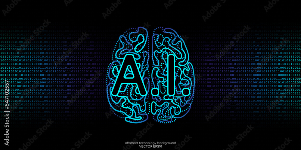 Vector illustration left right human brain blue light and binary code ...