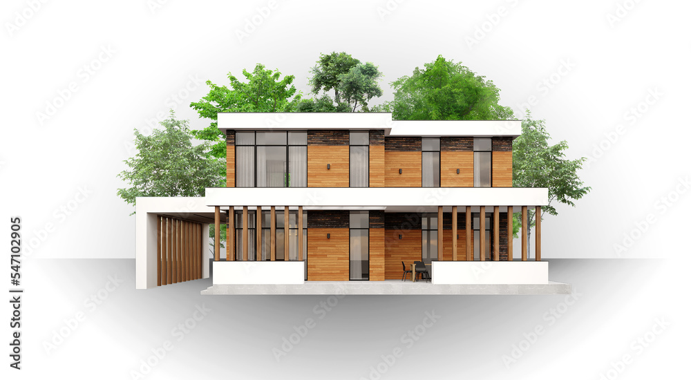 3D visualization of the house on a white background. Modern ...