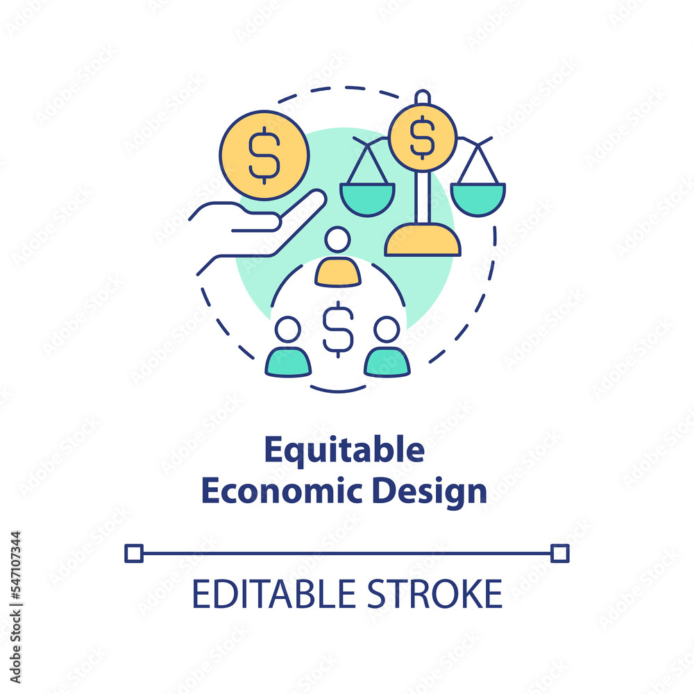 Equitable economic design concept icon. Attribute of inclusive economy ...