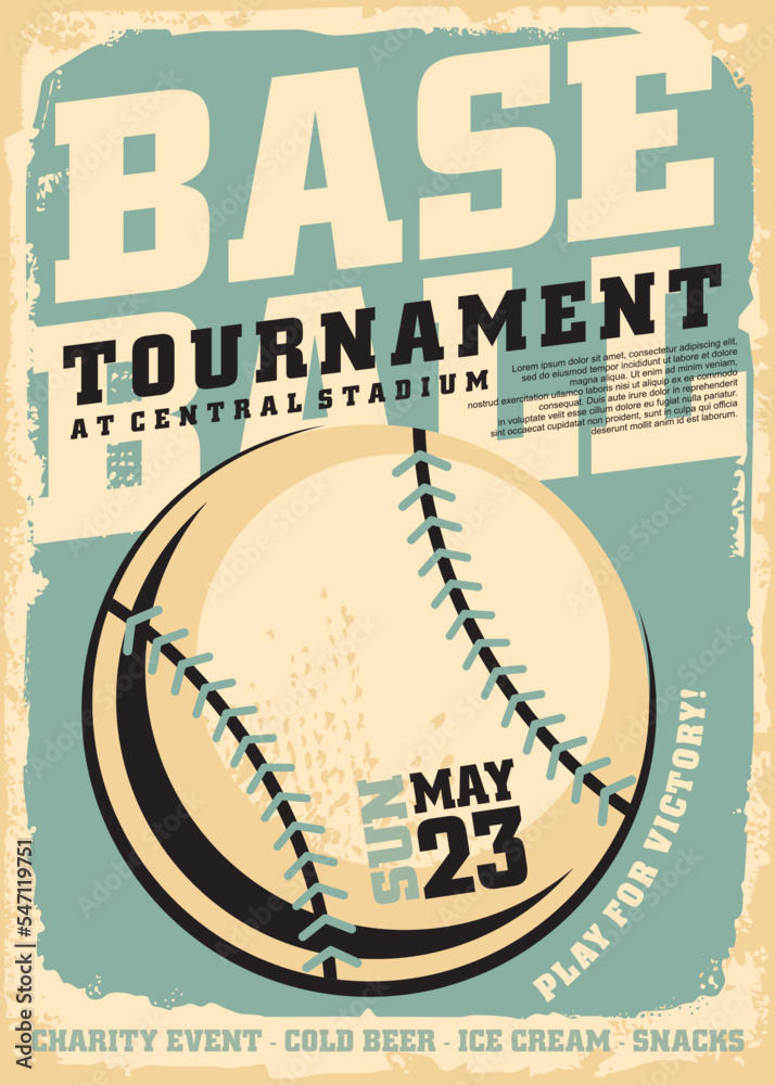 Vintage grunge poster design layout for baseball tournament. Baseball ...
