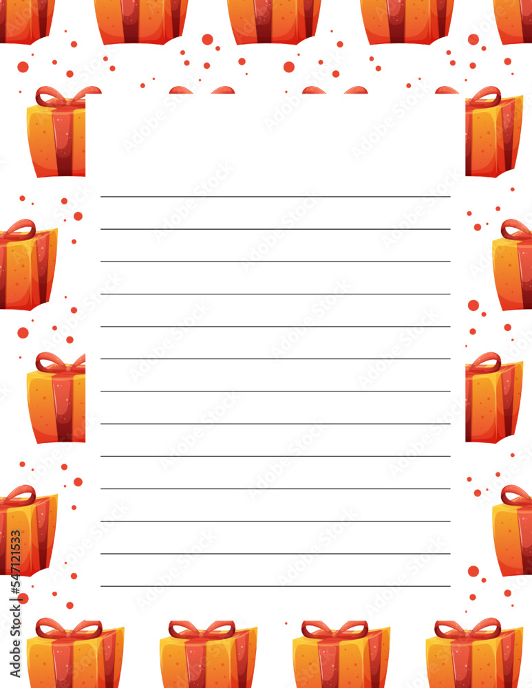 Letter template, sheet with gifts on white background. Christmas letter ...