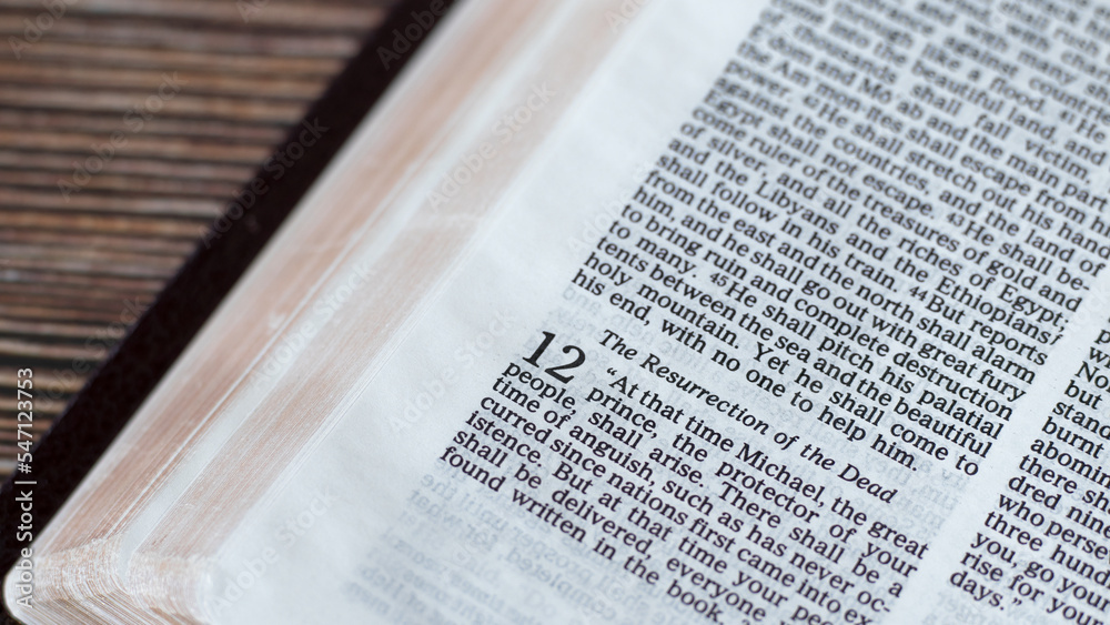 Resurrection of dead prophecy, biblical verse in open Holy Bible Book ...