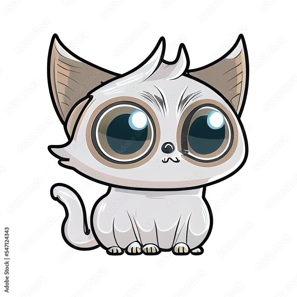 a cartoon cat with big eyes and a cat tail on a white background with a ...