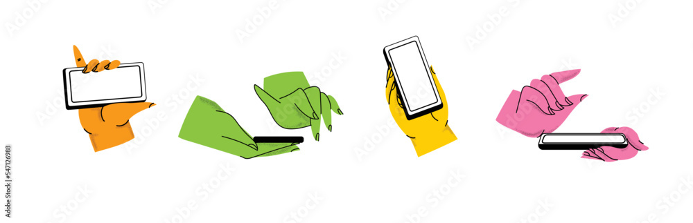 Hands holding smartphone. Vector icon of people hold smartphone or ...