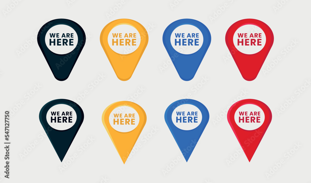 Set of we are here map locator icon isolated in white background. Stock ...