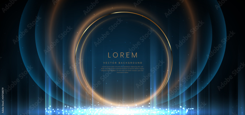 Gold circle frame luxury golden and light blue glowing lines with ...