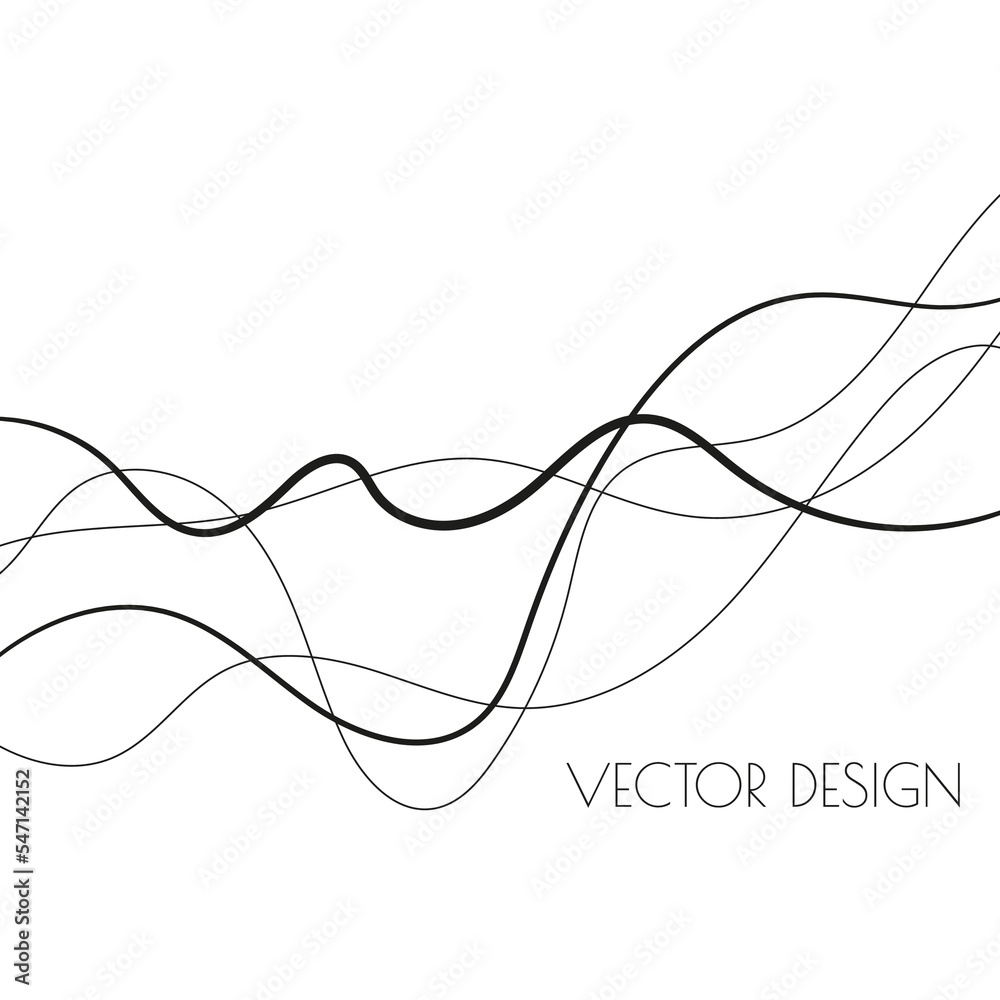 Abstract black curved wave lines on a white background. Vector ...