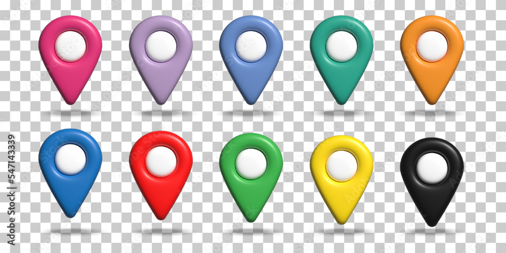 Set of 3d pin.Map pointer.3D location.Pin location sign.Set of ...