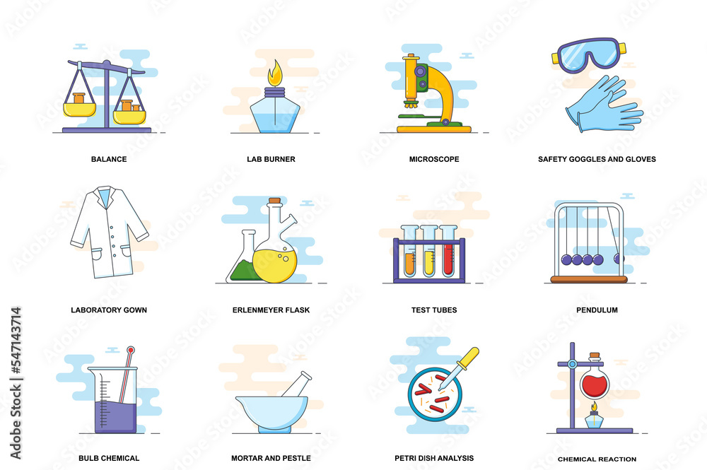 Science web concept stroke flat line icons isolated set. Lab test ...